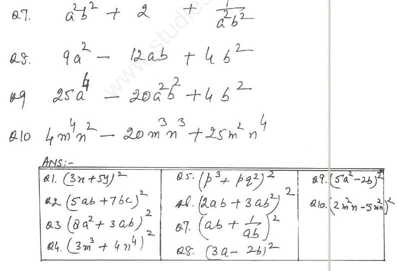 CBSE Class 8 Mathematics Factorisation Assignment Set I